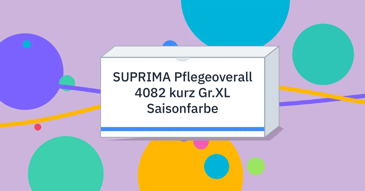 Symbolbild: Packung mit der Aufschrift SUPRIMA Pflegeoverall 4082 kurz Gr.XL Saisonfarbe (PZN 11659819) – Verfügbarkeit und Bezug in Apotheken in Frankfurt am Main
