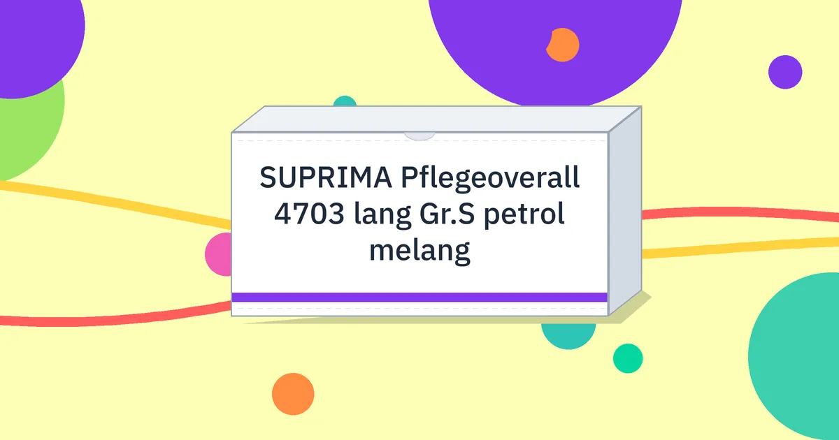 Symbolbild: Packung mit der Aufschrift SUPRIMA Pflegeoverall 4703 lang Gr.S petrol melang (PZN 20189933) – Verfügbarkeit und Bezug in Apotheken in Frankfurt am Main
