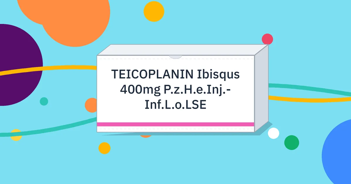 Symbolbild: Packung mit der Aufschrift TEICOPLANIN Ibisqus 400mg P.z.H.e.Inj.-Inf.L.o.LSE (PZN 15320199) – Verfügbarkeit und Bezug in Apotheken in Frankfurt am Main