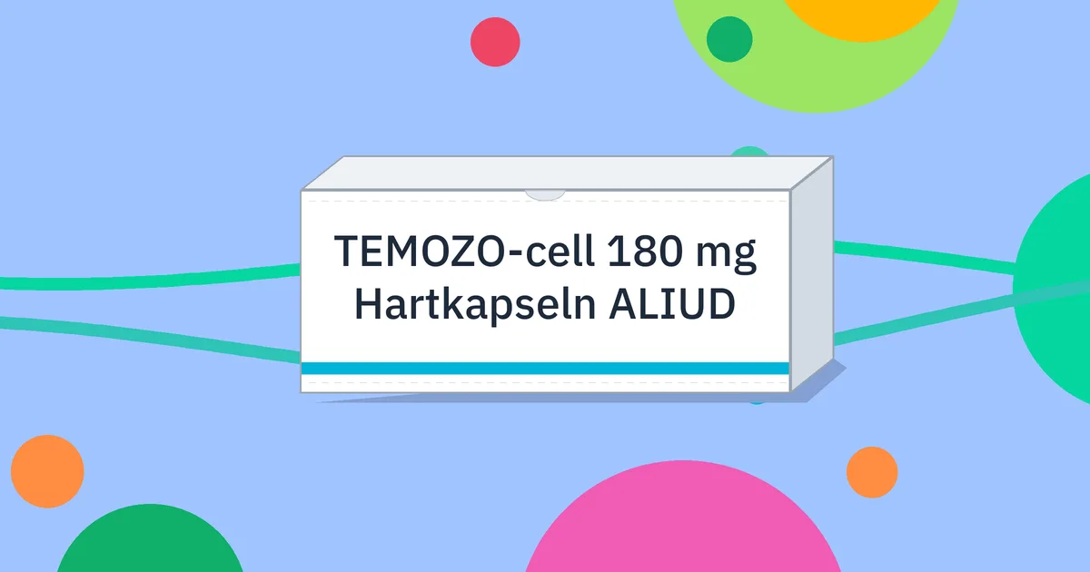 Symbolbild: Packung mit der Aufschrift TEMOZO-cell 180 mg Hartkapseln ALIUD (PZN 13168675) – Verfügbarkeit und Bezug in Apotheken in Frankfurt am Main