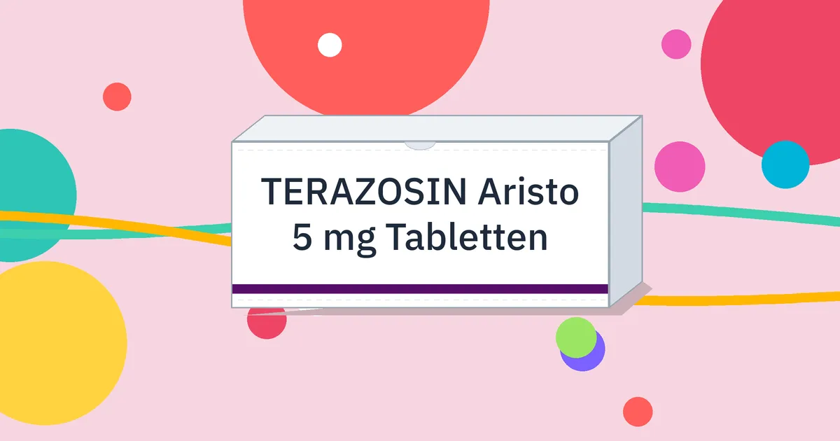 Symbolbild: Packung mit der Aufschrift TERAZOSIN Aristo 5 mg Tabletten (PZN 08624450) – Verfügbarkeit und Bezug in Apotheken in Frankfurt am Main