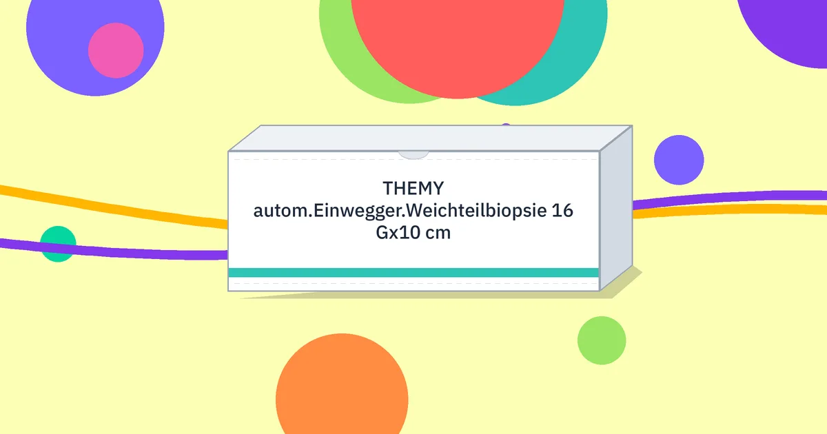 Symbolbild: Packung mit der Aufschrift THEMY autom.Einwegger.Weichteilbiopsie 16 Gx10 cm (PZN 19737335) – Verfügbarkeit und Bezug in Apotheken in Frankfurt am Main