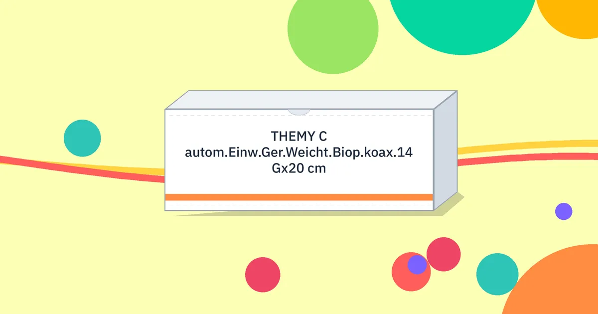 Symbolbild: Packung mit der Aufschrift THEMY C autom.Einw.Ger.Weicht.Biop.koax.14 Gx20 cm (PZN 19737588) – Verfügbarkeit und Bezug in Apotheken in Frankfurt am Main