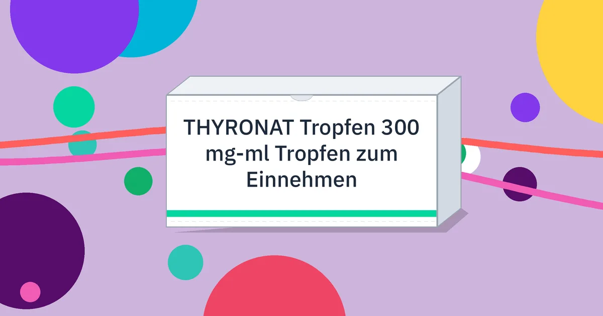 Symbolbild: Packung mit der Aufschrift THYRONAT Tropfen 300 mg-ml Tropfen zum Einnehmen (PZN 19470530) – Verfügbarkeit und Bezug in Apotheken in Frankfurt am Main