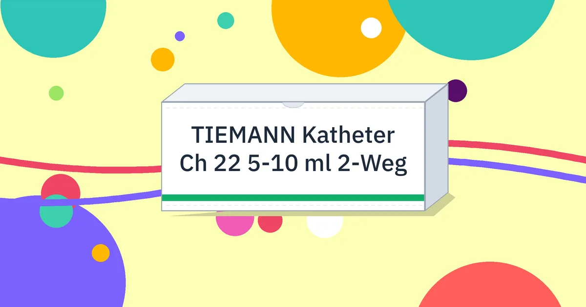 Symbolbild: Packung mit der Aufschrift TIEMANN Katheter Ch 22 5-10 ml 2-Weg (PZN 04366413) – Verfügbarkeit und Bezug in Apotheken in Frankfurt am Main