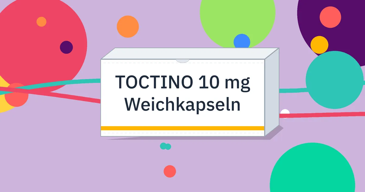 Symbolbild: Packung mit der Aufschrift TOCTINO 10 mg Weichkapseln (PZN 13599866) – Verfügbarkeit und Bezug in Apotheken in Frankfurt am Main