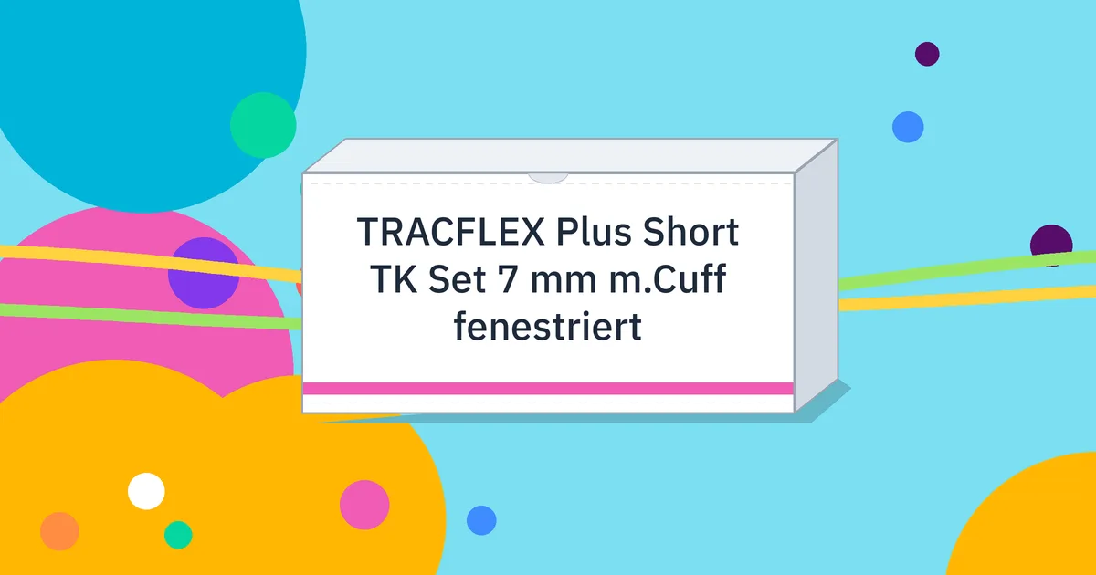 Symbolbild: Packung mit der Aufschrift TRACFLEX Plus Short TK Set 7 mm m.Cuff fenestriert (PZN 20933892) – Verfügbarkeit und Bezug in Apotheken in Frankfurt am Main