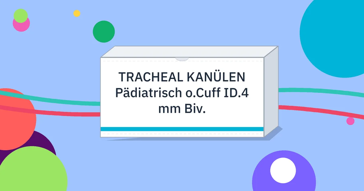 Symbolbild: Packung mit der Aufschrift TRACHEAL KANÜLEN Pädiatrisch o.Cuff ID.4 mm Biv. (PZN 02256560) – Verfügbarkeit und Bezug in Apotheken in Frankfurt am Main