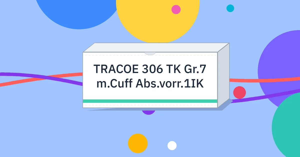 Symbolbild: Packung mit der Aufschrift TRACOE 306 TK Gr.7 m.Cuff Abs.vorr.1IK (PZN 02717825) – Verfügbarkeit und Bezug in Apotheken in Frankfurt am Main