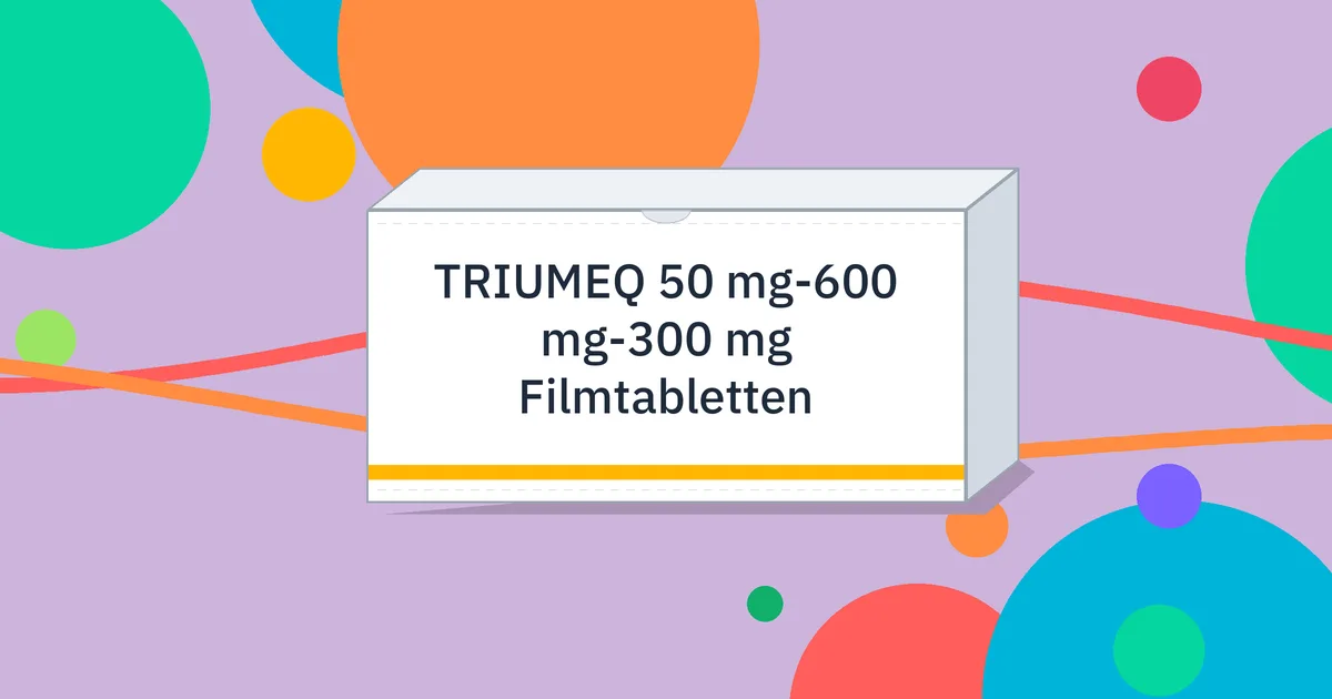 Symbolbild: Packung mit der Aufschrift TRIUMEQ 50 mg-600 mg-300 mg Filmtabletten (PZN 11727432) – Verfügbarkeit und Bezug in Apotheken in Frankfurt am Main