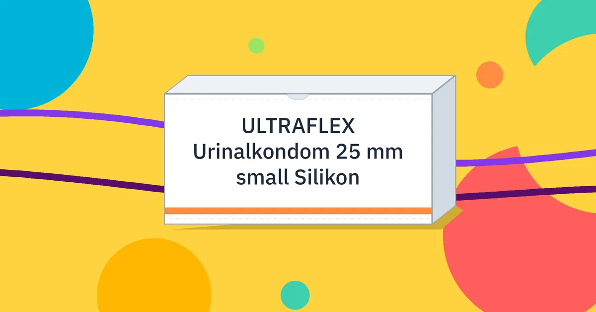 Symbolbild: Packung mit der Aufschrift ULTRAFLEX Urinalkondom 25 mm small Silikon (PZN 11136406) – Verfügbarkeit und Bezug in Apotheken in Frankfurt am Main