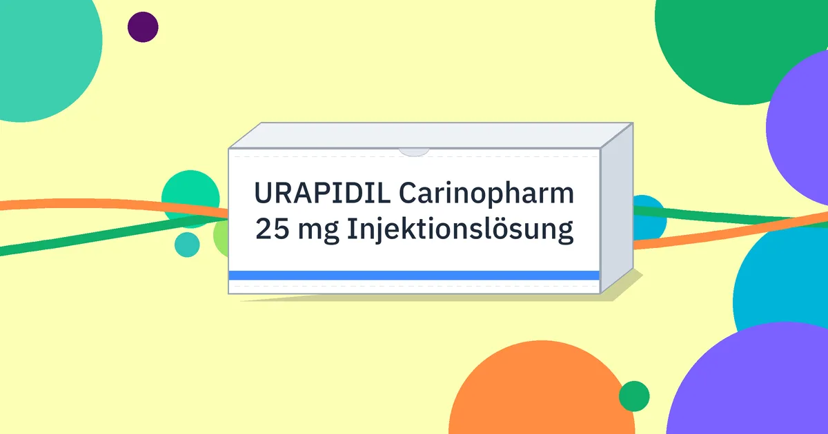 Symbolbild: Packung mit der Aufschrift URAPIDIL Carinopharm 25 mg Injektionslösung (PZN 14261402) – Verfügbarkeit und Bezug in Apotheken in Frankfurt am Main