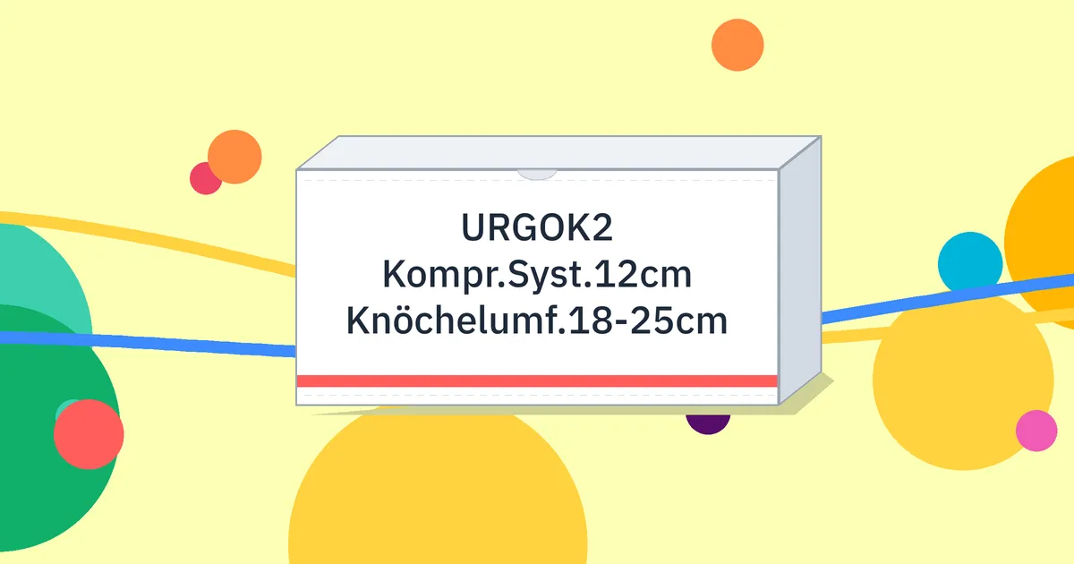 Symbolbild: Packung mit der Aufschrift URGOK2 Kompr.Syst.12cm Knöchelumf.18-25cm (PZN 05381857) – Verfügbarkeit und Bezug in Apotheken in Frankfurt am Main