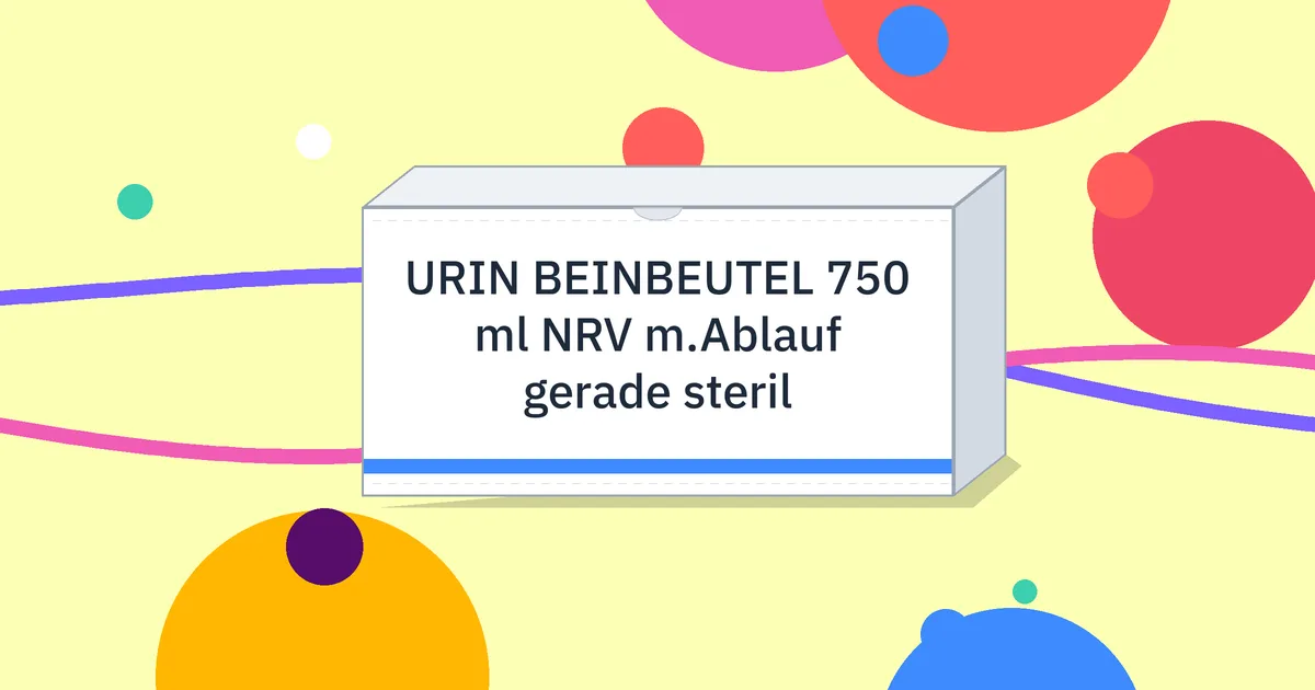 Symbolbild: Packung mit der Aufschrift URIN BEINBEUTEL 750 ml NRV m.Ablauf gerade steril (PZN 20804775) – Verfügbarkeit und Bezug in Apotheken in Frankfurt am Main