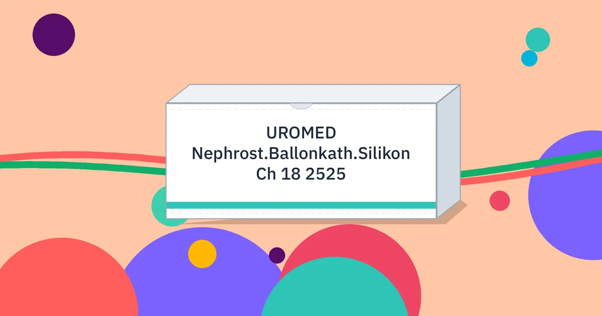 Symbolbild: Packung mit der Aufschrift UROMED Nephrost.Ballonkath.Silikon Ch 18 2525 (PZN 03281100) – Verfügbarkeit und Bezug in Apotheken in Frankfurt am Main