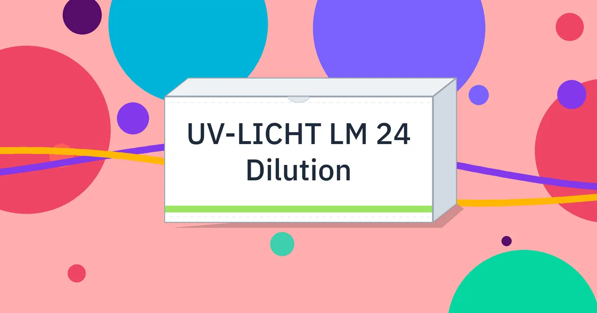 Symbolbild: Packung mit der Aufschrift UV-LICHT LM 24 Dilution (PZN 13258711) – Verfügbarkeit und Bezug in Apotheken in Frankfurt am Main