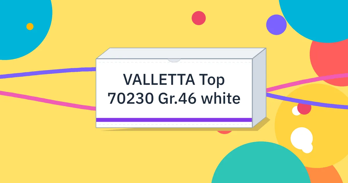 Symbolbild: Packung mit der Aufschrift VALLETTA Top 70230 Gr.46 white (PZN 19182423) – Verfügbarkeit und Bezug in Apotheken in Frankfurt am Main