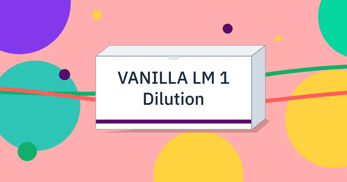 Symbolbild: Packung mit der Aufschrift VANILLA LM 1 Dilution (PZN 13263238) – Verfügbarkeit und Bezug in Apotheken in Frankfurt am Main