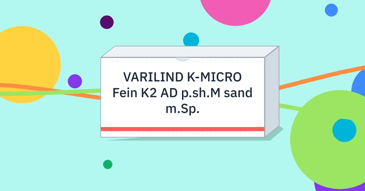 Symbolbild: Packung mit der Aufschrift VARILIND K-MICRO Fein K2 AD p.sh.M sand m.Sp. (PZN 20558566) – Verfügbarkeit und Bezug in Apotheken in Frankfurt am Main