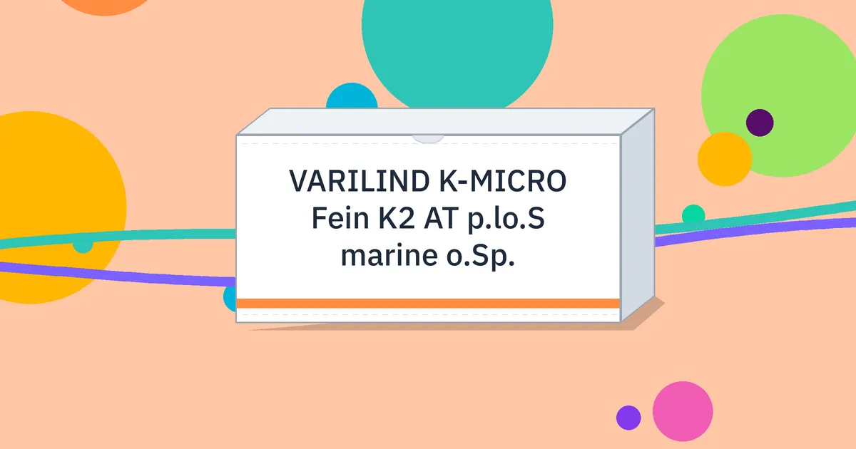 Symbolbild: Packung mit der Aufschrift VARILIND K-MICRO Fein K2 AT p.lo.S marine o.Sp. (PZN 20553617) – Verfügbarkeit und Bezug in Apotheken in Frankfurt am Main