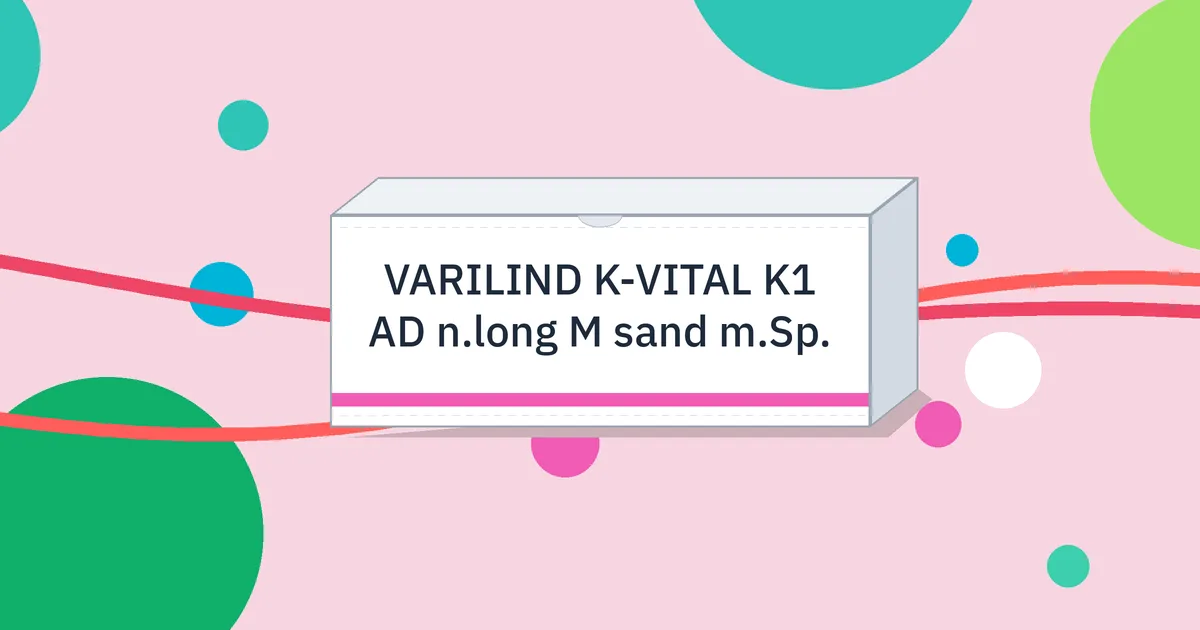 Symbolbild: Packung mit der Aufschrift VARILIND K-VITAL K1 AD n.long M sand m.Sp. (PZN 20565833) – Verfügbarkeit und Bezug in Apotheken in Frankfurt am Main