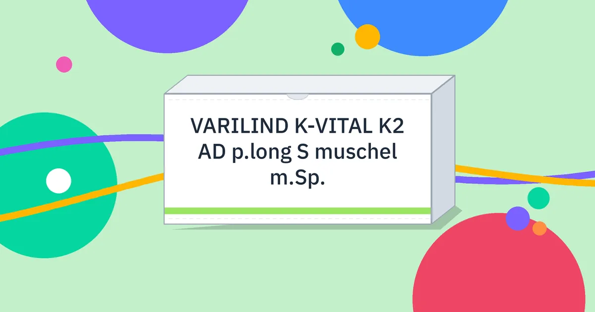 Symbolbild: Packung mit der Aufschrift VARILIND K-VITAL K2 AD p.long S muschel m.Sp. (PZN 20568659) – Verfügbarkeit und Bezug in Apotheken in Frankfurt am Main