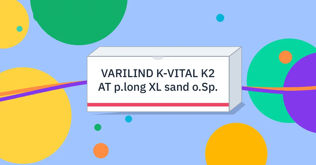 Symbolbild: Packung mit der Aufschrift VARILIND K-VITAL K2 AT p.long XL sand o.Sp. (PZN 20561479) – Verfügbarkeit und Bezug in Apotheken in Frankfurt am Main