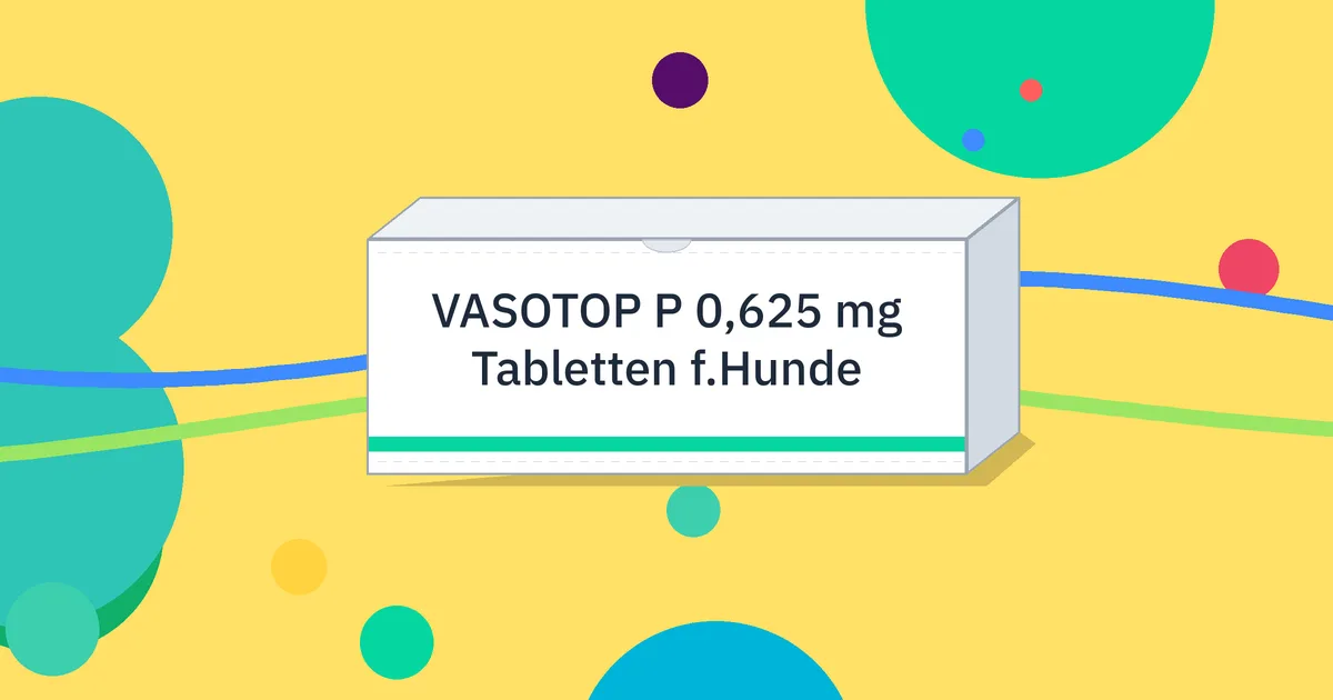 Symbolbild: Packung mit der Aufschrift VASOTOP P 0,625 mg Tabletten f.Hunde (PZN 02557988) – Verfügbarkeit und Bezug in Apotheken in Frankfurt am Main