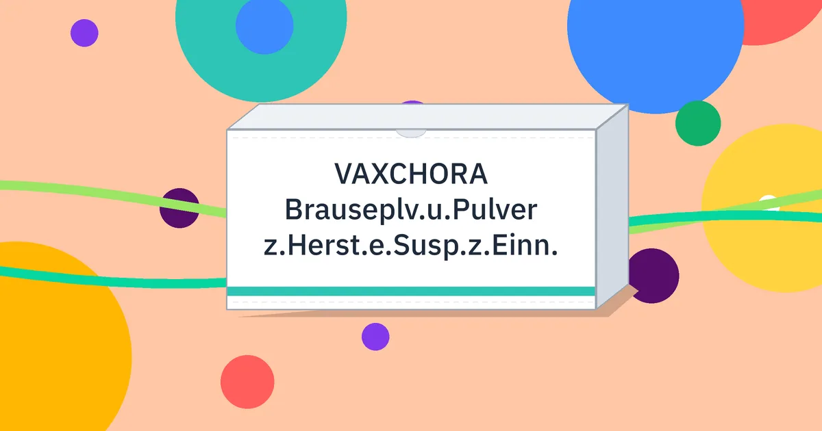 Symbolbild: Packung mit der Aufschrift VAXCHORA Brauseplv.u.Pulver z.Herst.e.Susp.z.Einn. (PZN 18304249) – Verfügbarkeit und Bezug in Apotheken in Frankfurt am Main