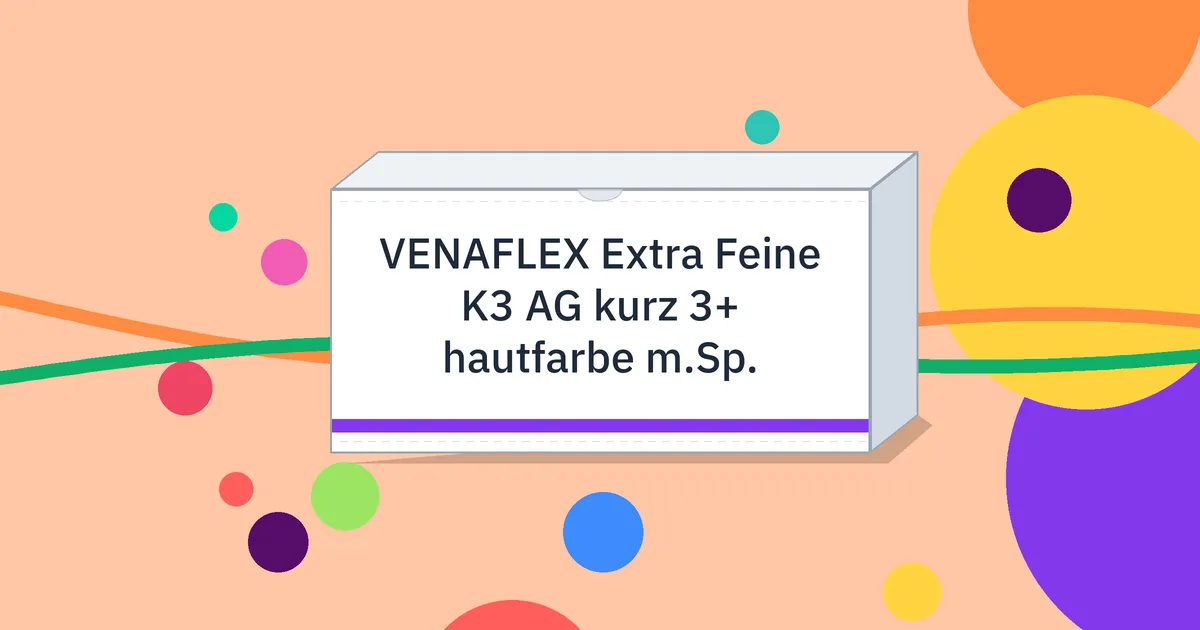 Symbolbild: Packung mit der Aufschrift VENAFLEX Extra Feine K3 AG kurz 3+ hautfarbe m.Sp. (PZN 18308508) – Verfügbarkeit und Bezug in Apotheken in Frankfurt am Main