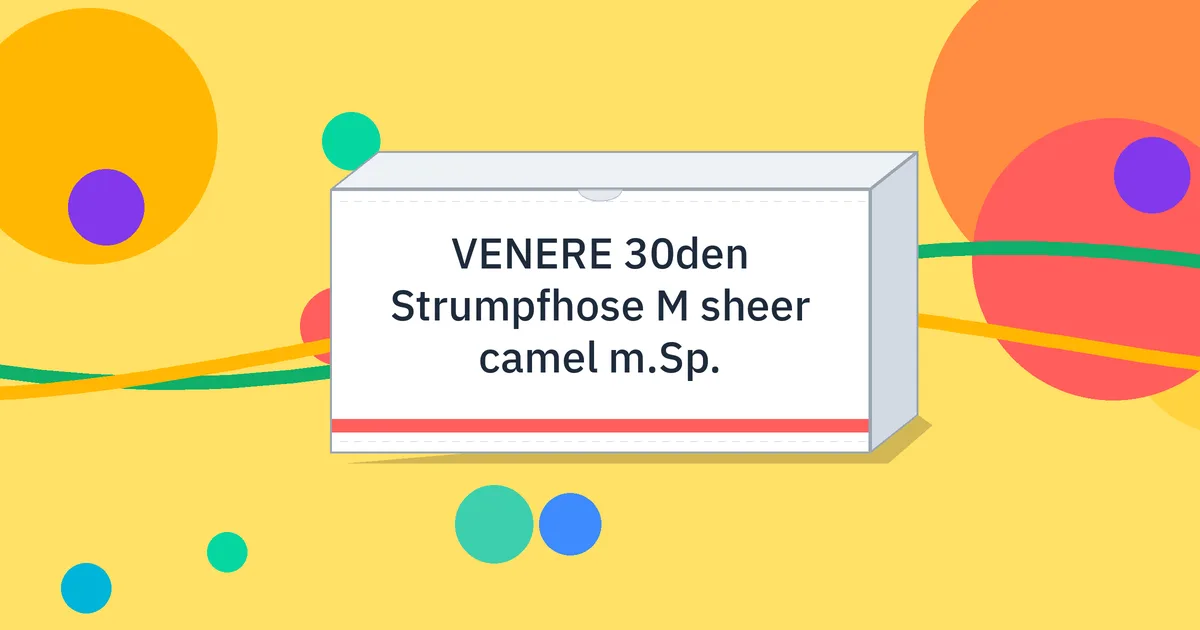 Symbolbild: Packung mit der Aufschrift VENERE 30den Strumpfhose M sheer camel m.Sp. (PZN 16172370) – Verfügbarkeit und Bezug in Apotheken in Frankfurt am Main