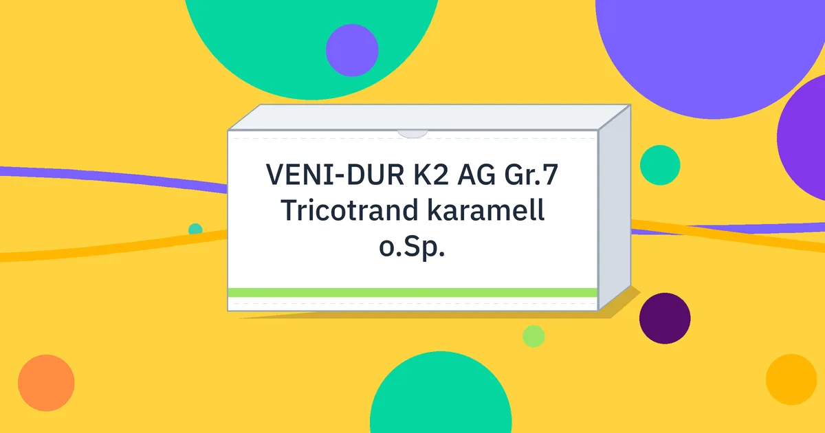 Symbolbild: Packung mit der Aufschrift VENI-DUR K2 AG Gr.7 Tricotrand karamell o.Sp. (PZN 13762527) – Verfügbarkeit und Bezug in Apotheken in Frankfurt am Main