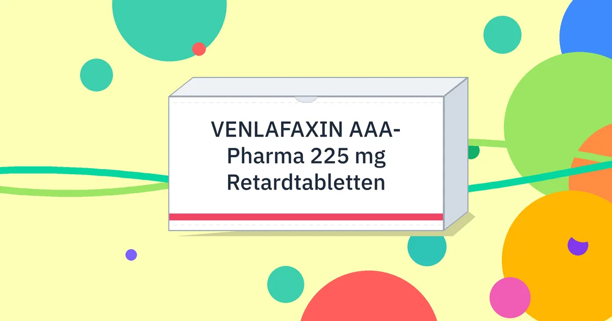Symbolbild: Packung mit der Aufschrift VENLAFAXIN AAA-Pharma 225 mg Retardtabletten (PZN 18300429) – Verfügbarkeit und Bezug in Apotheken in Frankfurt am Main