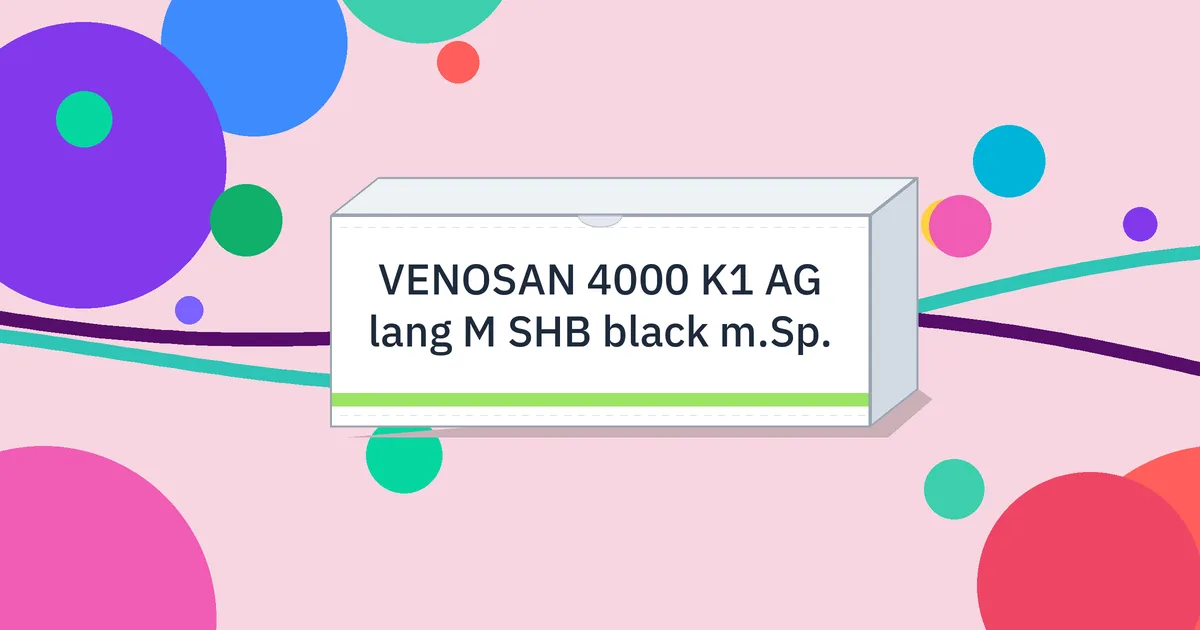 Symbolbild: Packung mit der Aufschrift VENOSAN 4000 K1 AG lang M SHB black m.Sp. (PZN 14426814) – Verfügbarkeit und Bezug in Apotheken in Frankfurt am Main