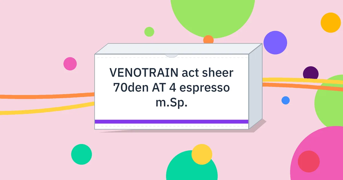 Symbolbild: Packung mit der Aufschrift VENOTRAIN act sheer 70den AT 4 espresso m.Sp. (PZN 16206927) – Verfügbarkeit und Bezug in Apotheken in Frankfurt am Main