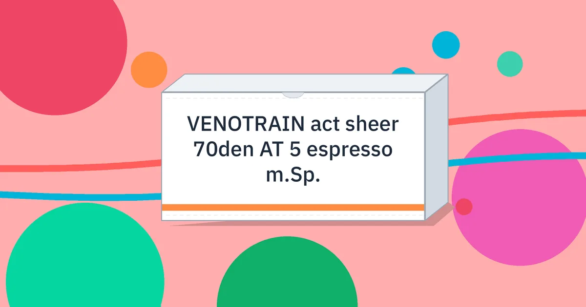 Symbolbild: Packung mit der Aufschrift VENOTRAIN act sheer 70den AT 5 espresso m.Sp. (PZN 16206933) – Verfügbarkeit und Bezug in Apotheken in Frankfurt am Main
