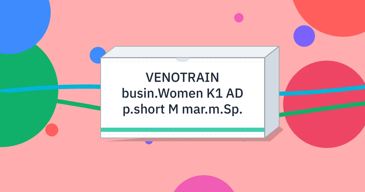 Symbolbild: Packung mit der Aufschrift VENOTRAIN busin.Women K1 AD p.short M mar.m.Sp. (PZN 10195105) – Verfügbarkeit und Bezug in Apotheken in Frankfurt am Main