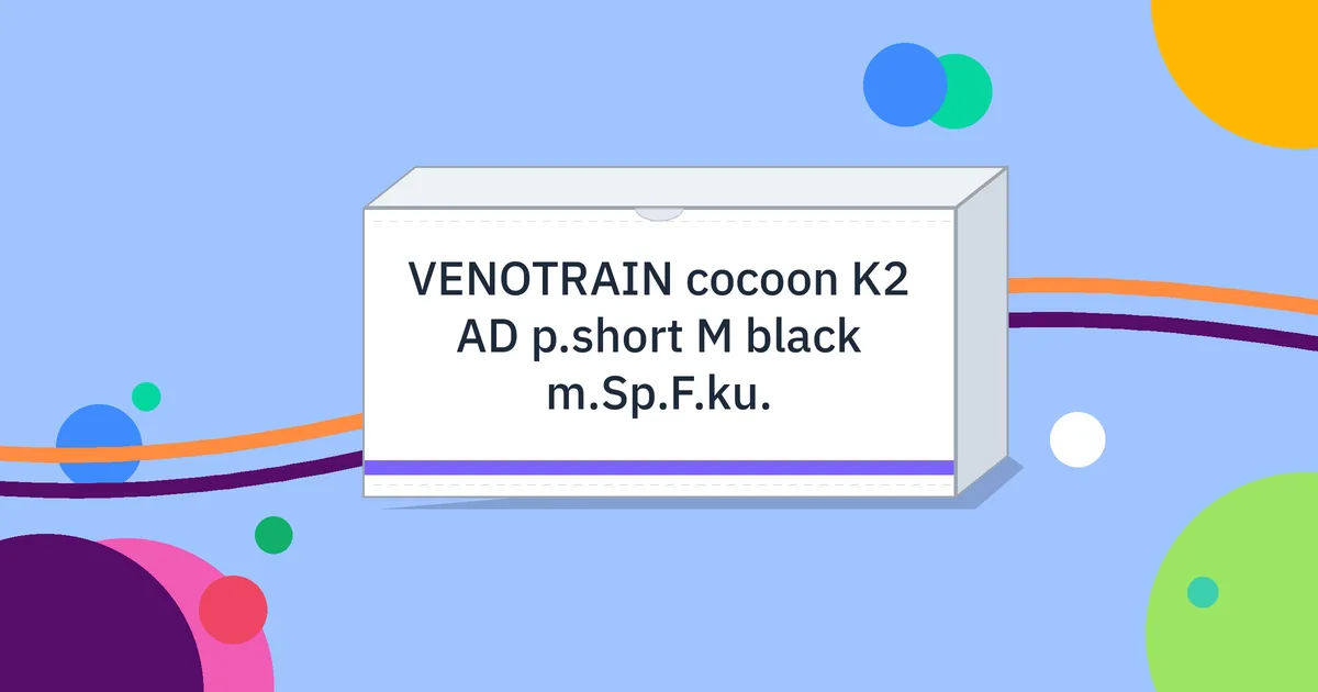 Symbolbild: Packung mit der Aufschrift VENOTRAIN cocoon K2 AD p.short M black m.Sp.F.ku. (PZN 14401760) – Verfügbarkeit und Bezug in Apotheken in Frankfurt am Main
