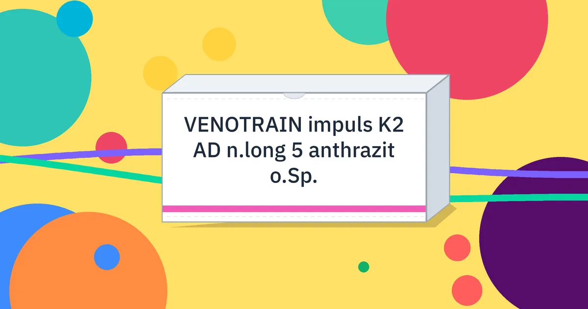 Symbolbild: Packung mit der Aufschrift VENOTRAIN impuls K2 AD n.long 5 anthrazit o.Sp. (PZN 15222031) – Verfügbarkeit und Bezug in Apotheken in Frankfurt am Main