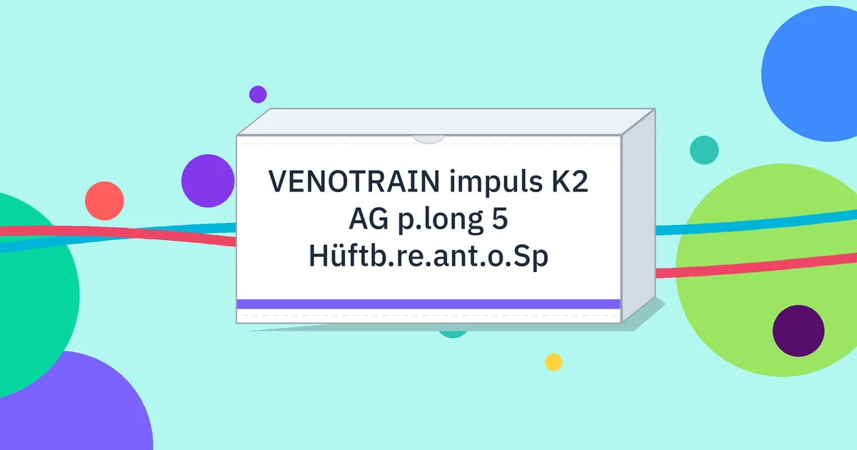 Symbolbild: Packung mit der Aufschrift VENOTRAIN impuls K2 AG p.long 5 Hüftb.re.ant.o.Sp (PZN 15217490) – Verfügbarkeit und Bezug in Apotheken in Frankfurt am Main