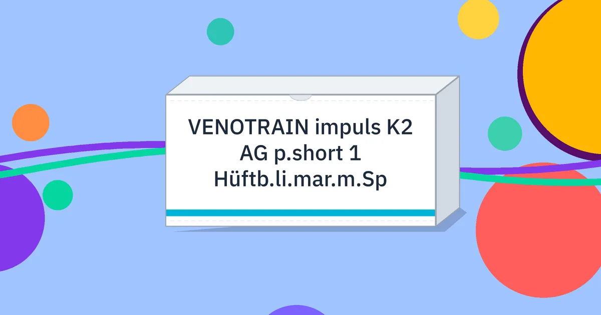Symbolbild: Packung mit der Aufschrift VENOTRAIN impuls K2 AG p.short 1 Hüftb.li.mar.m.Sp (PZN 15218868) – Verfügbarkeit und Bezug in Apotheken in Frankfurt am Main