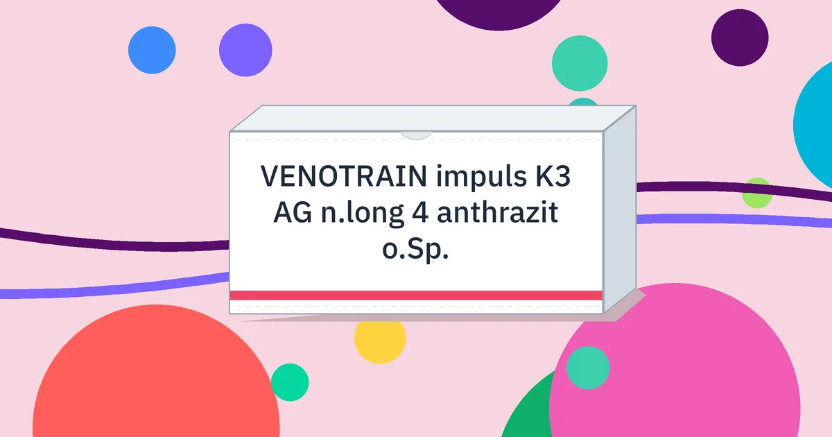 Symbolbild: Packung mit der Aufschrift VENOTRAIN impuls K3 AG n.long 4 anthrazit o.Sp. (PZN 15213813) – Verfügbarkeit und Bezug in Apotheken in Frankfurt am Main