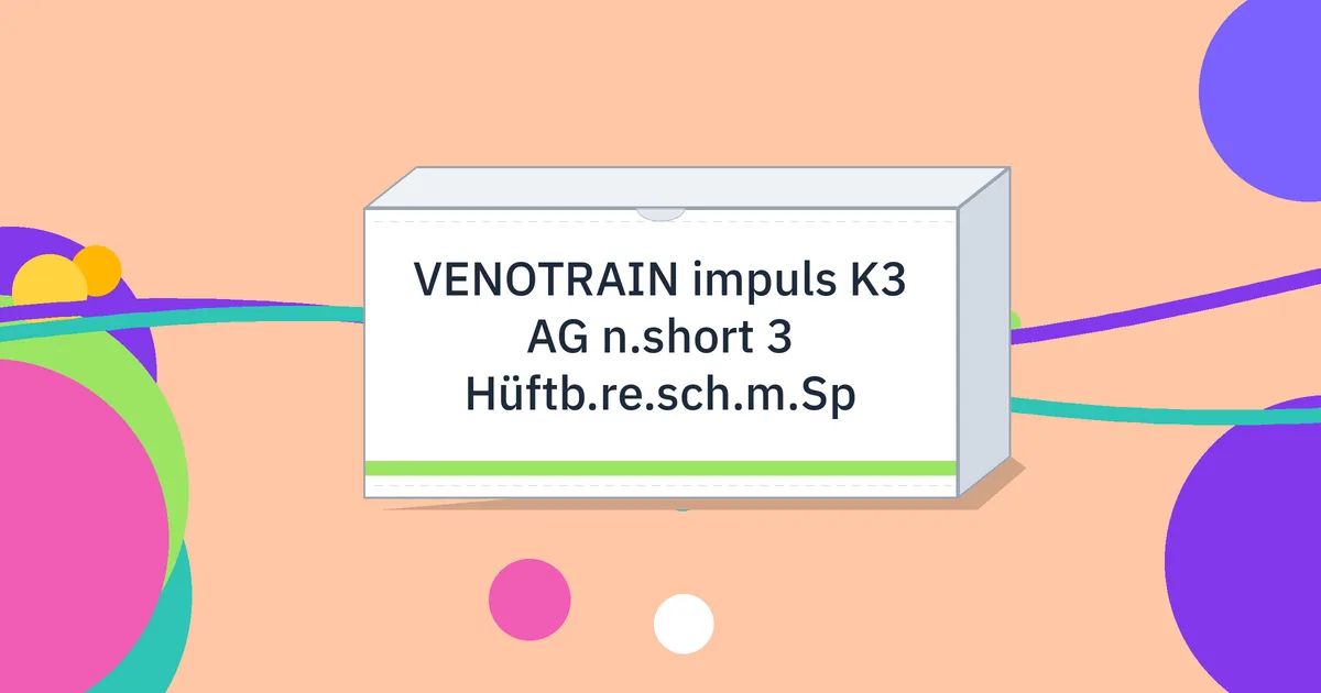 Symbolbild: Packung mit der Aufschrift VENOTRAIN impuls K3 AG n.short 3 Hüftb.re.sch.m.Sp (PZN 10293807) – Verfügbarkeit und Bezug in Apotheken in Frankfurt am Main