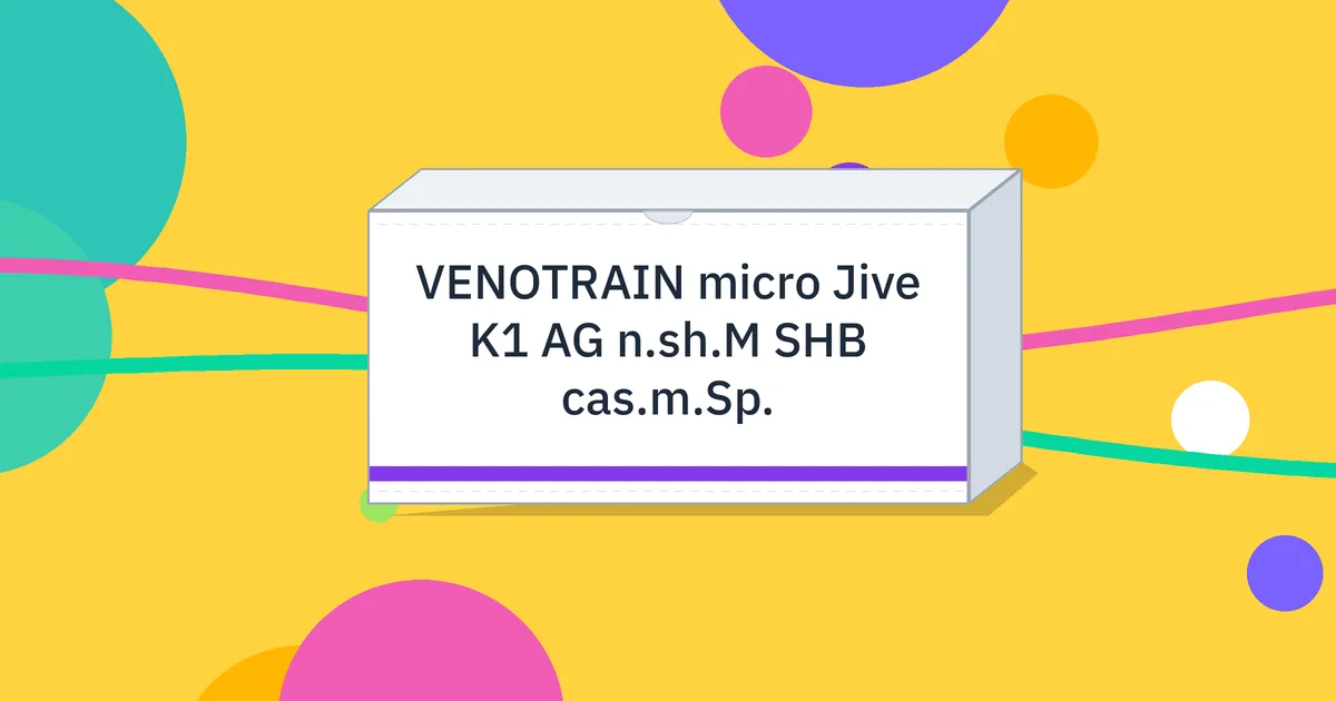 Symbolbild: Packung mit der Aufschrift VENOTRAIN micro Jive K1 AG n.sh.M SHB cas.m.Sp. (PZN 20767011) – Verfügbarkeit und Bezug in Apotheken in Frankfurt am Main
