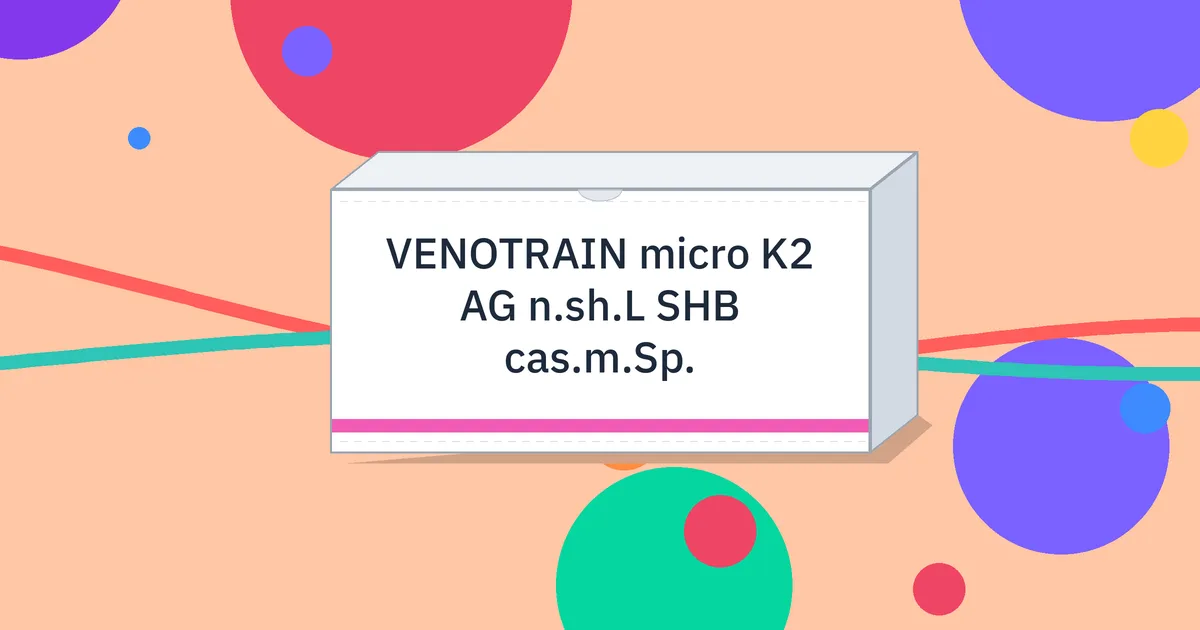 Symbolbild: Packung mit der Aufschrift VENOTRAIN micro K2 AG n.sh.L SHB cas.m.Sp. (PZN 20760026) – Verfügbarkeit und Bezug in Apotheken in Frankfurt am Main