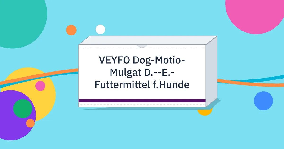 Symbolbild: Packung mit der Aufschrift VEYFO Dog-Motio-Mulgat D.--E.-Futtermittel f.Hunde (PZN 18378673) – Verfügbarkeit und Bezug in Apotheken in Frankfurt am Main