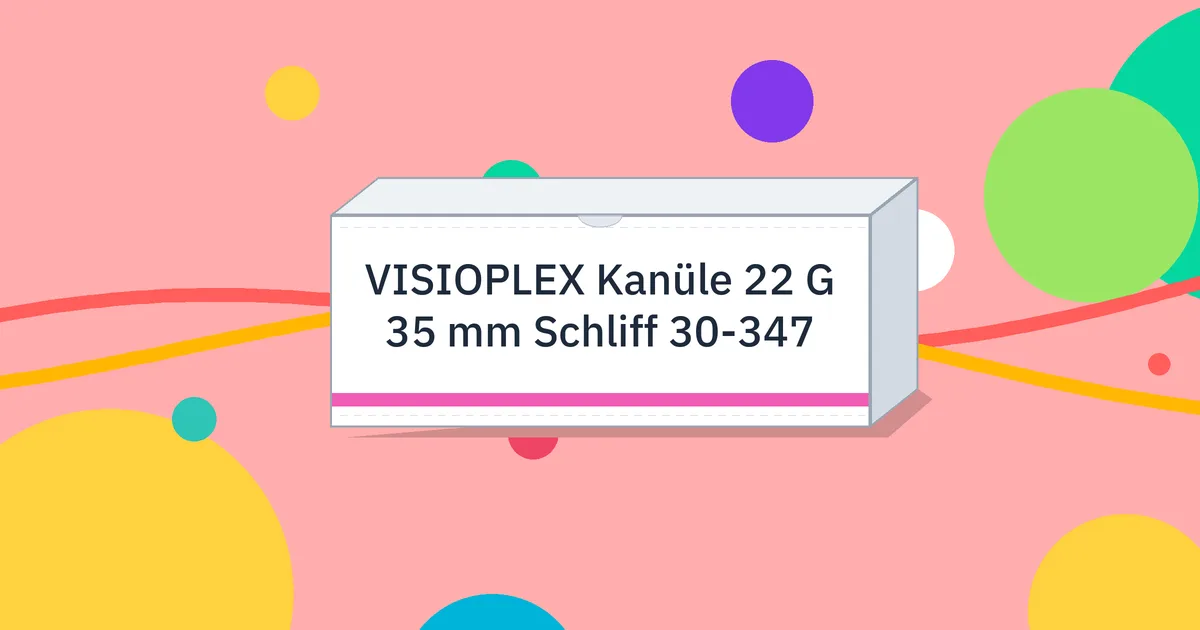 Symbolbild: Packung mit der Aufschrift VISIOPLEX Kanüle 22 G 35 mm Schliff 30-347 (PZN 09527364) – Verfügbarkeit und Bezug in Apotheken in Frankfurt am Main