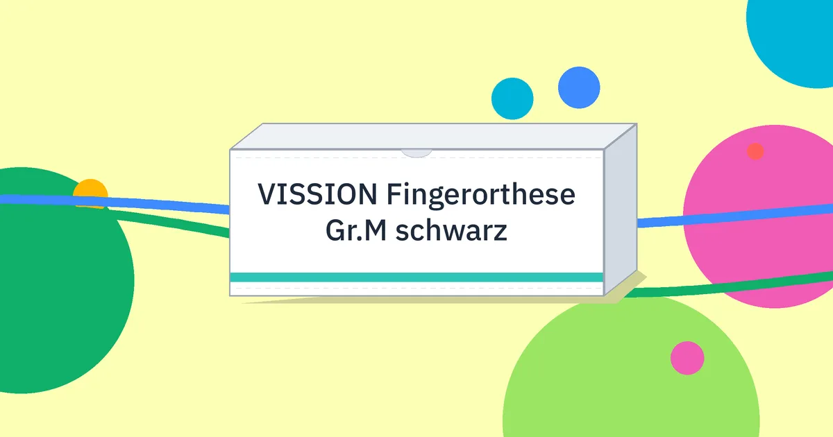 Symbolbild: Packung mit der Aufschrift VISSION Fingerorthese Gr.M schwarz (PZN 14048677) – Verfügbarkeit und Bezug in Apotheken in Frankfurt am Main