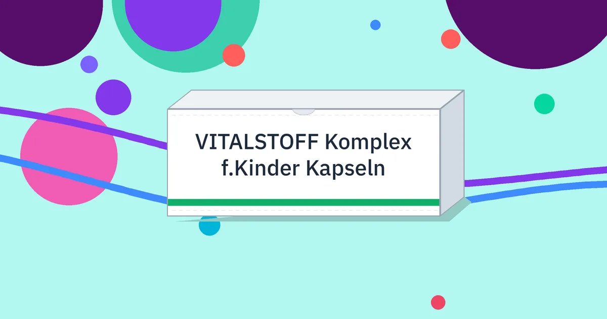 Symbolbild: Packung mit der Aufschrift VITALSTOFF Komplex f.Kinder Kapseln (PZN 02223052) – Verfügbarkeit und Bezug in Apotheken in Frankfurt am Main