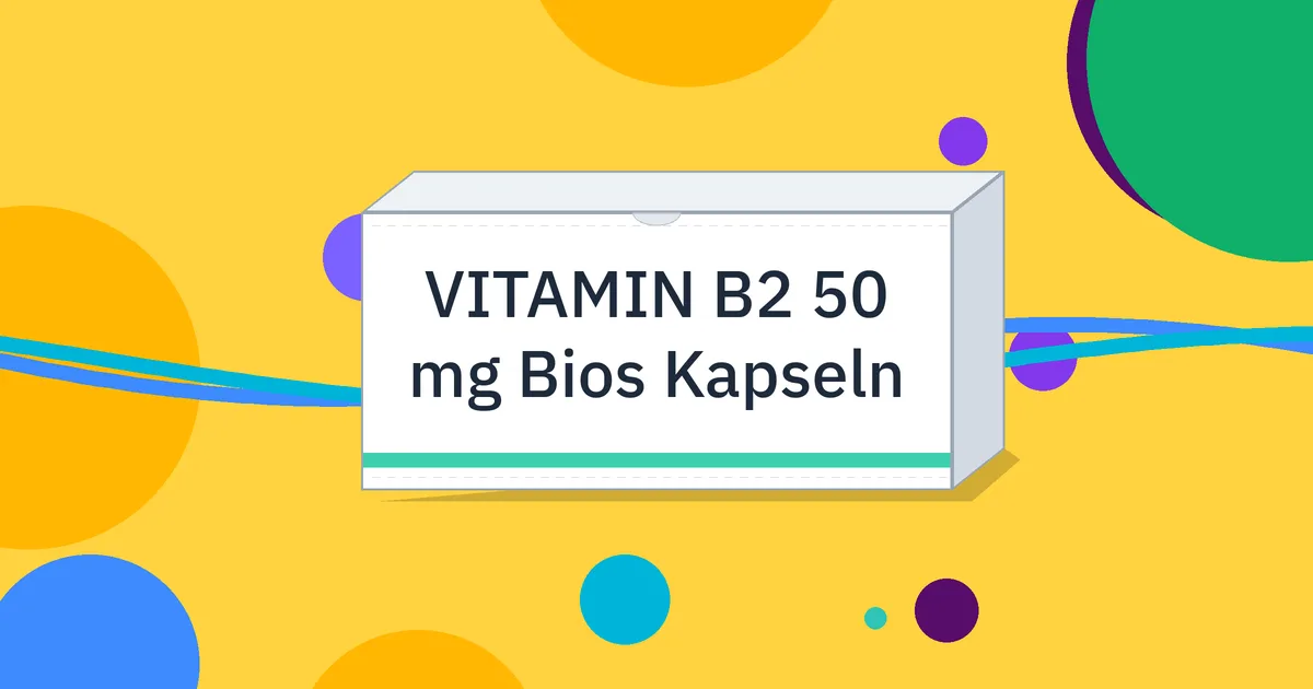 Symbolbild: Packung mit der Aufschrift VITAMIN B2 50 mg Bios Kapseln (PZN 16571696) – Verfügbarkeit und Bezug in Apotheken in Frankfurt am Main